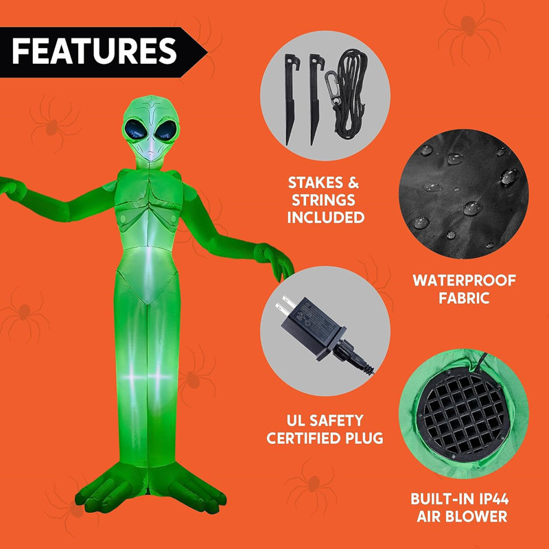 The Holiday Aisle® 9 FT Tall Halloween Inflatable Decoration Outside, Halloween Blow Up Alien ...